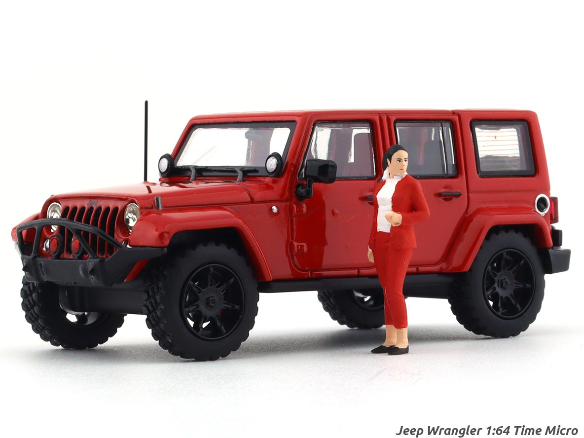 Jeep Wrangler red with figure 1:64 Time Micro diecast scale model car ...