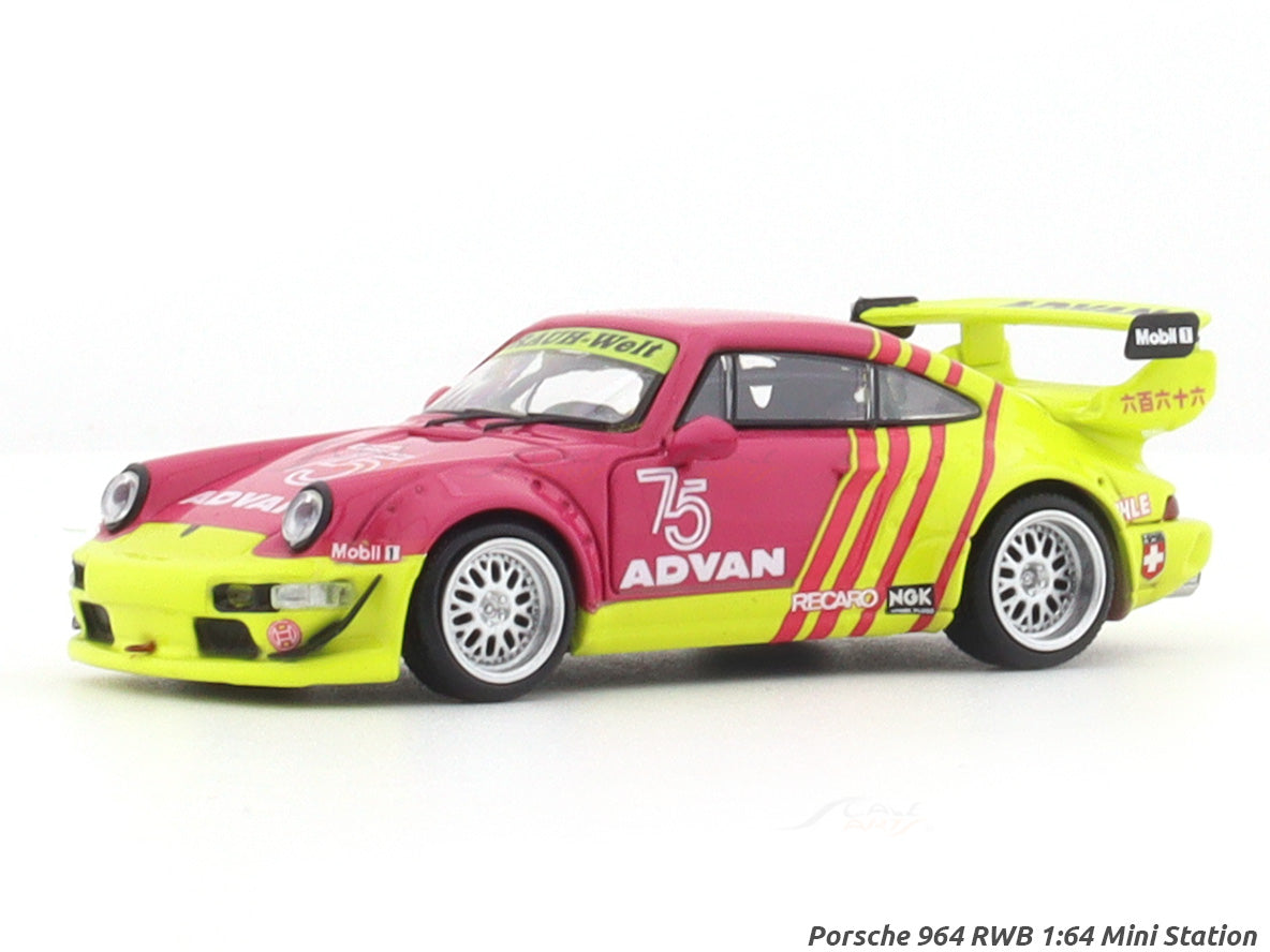 Porsche 964 RWB Advan 75 with figure 1:64 Mini Station diecast scale ...