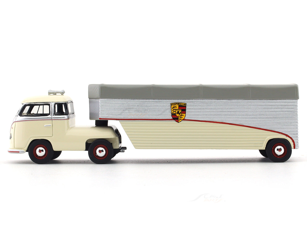 Volkswagen T1 Porsche car transporter beige 1:64 Schuco ProR scale ...