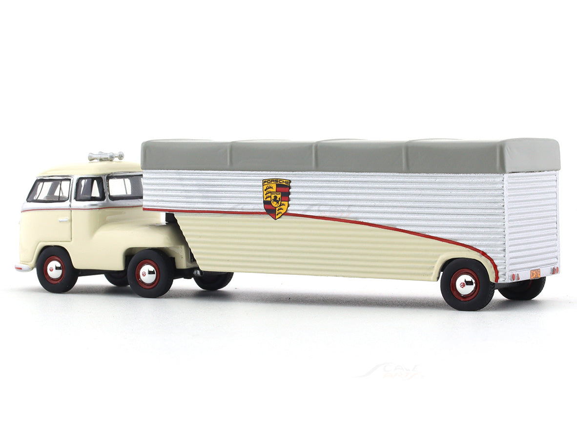 Volkswagen T1 Porsche car transporter beige 1:64 Schuco ProR scale ...