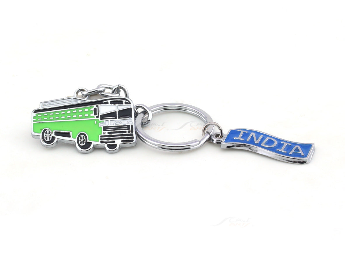 Green Bus metal keyring / keychain | Scale Arts India