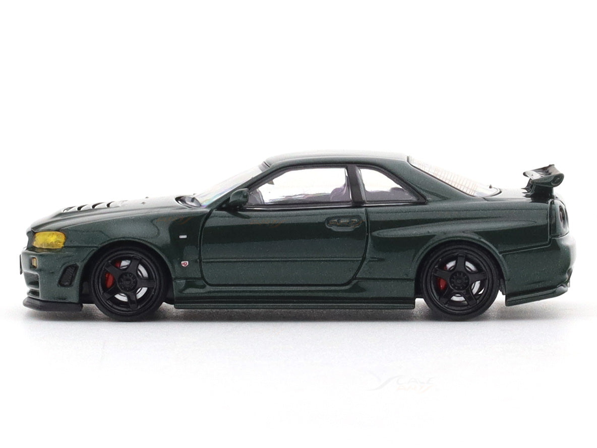 Nissan Skyline GT-R R34 Green with Figure 1:64 Time Micro Diecast Scale ...