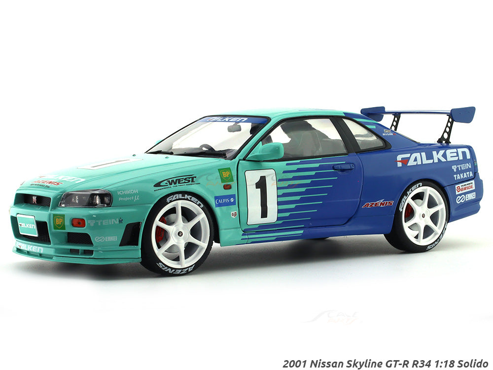 2001 Nissan Skyline GT-R R34 Falken 1:18 Solido diecast scale model ...